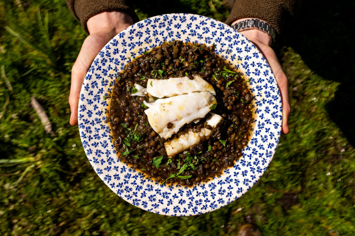 Cod with leek and 'nduja lentils – Urchin Fish Box